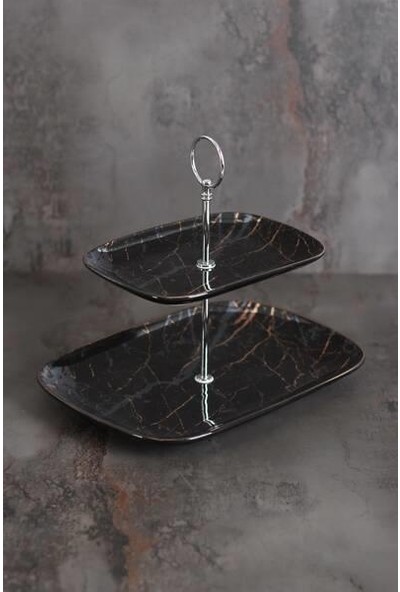 Acar Vanessa Porselen Mermer Desen 2 Katlı Kurabiyelik -Siyah