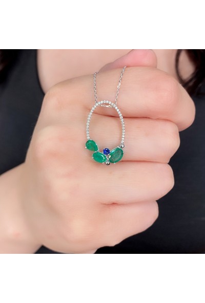 KAYRA Zümrüt Safir ve Pırlantalı Kolye PK21 KAYRA Zümrüt Safir ve Pırlantalı Kolye PK21