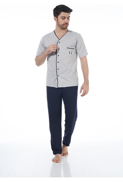 Estiva Erkek Önden Düğmeli Kısa Kollu Pijama Takımı