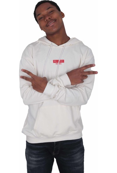 Five Pocket Erkek Kapüşonlu Sweatshirt - Ekru