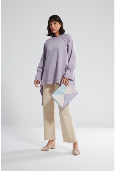 Geometrik Desenli Lila El Çantası