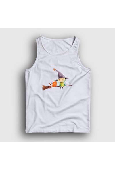 Presmono Unisex Beyaz Cat And Witch Kedi Atlet
