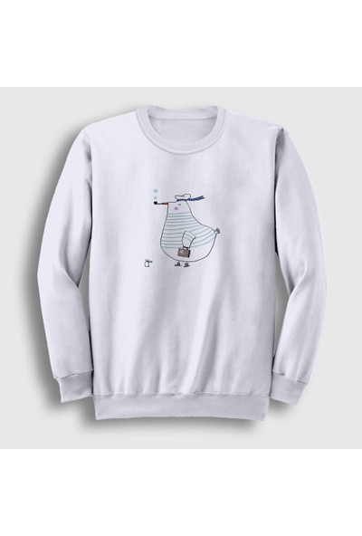 Presmono Unisex Beyaz Captain Seagull Martı Sweatshirt