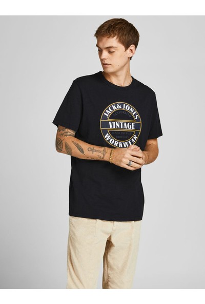 Jack&jones 12199623 0 Yaka Erkek Tshirt - Siyah