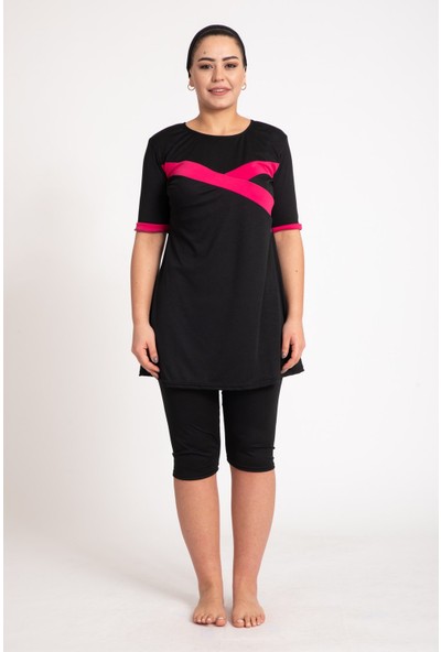 Pemilo Kadın 670 Büyük Beden Kısa Kol Taytlı Tesettür Mayo Siyah