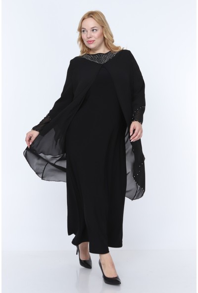 Perya Taş ve Boncuk Işlemeli Şifon Abiye Elbise Perya Taş ve Boncuk Işlemeli Şifon Abiye Elbise