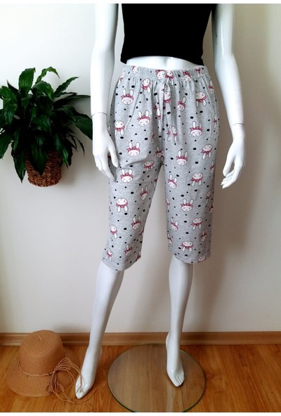 Bera Tekstil Kadın Tavşan Desenli Likralı Penye Kapri