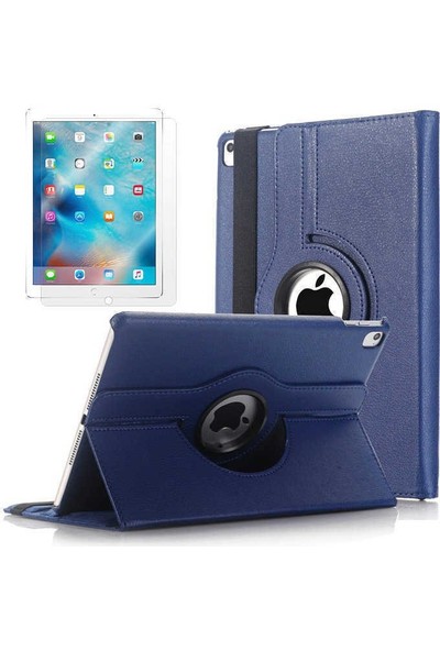 Apple iPad 9.7 Inç Uyumlu -360 Dönebilen Standlı Kapaklı Kılıf Koyu Mavi