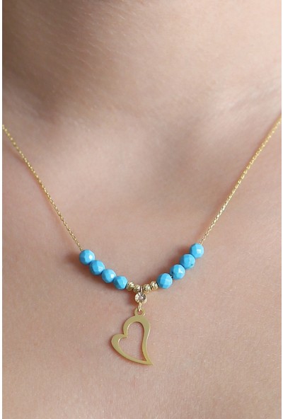 Oyistgold 14 Ayar Altın Dorikalı Pırlantalı ve Firuzeli Kalp 2 Kolye Oyistgold 14 Ayar Altın Dorikalı Pırlantalı ve Firuzeli Kalp 2 Kolye