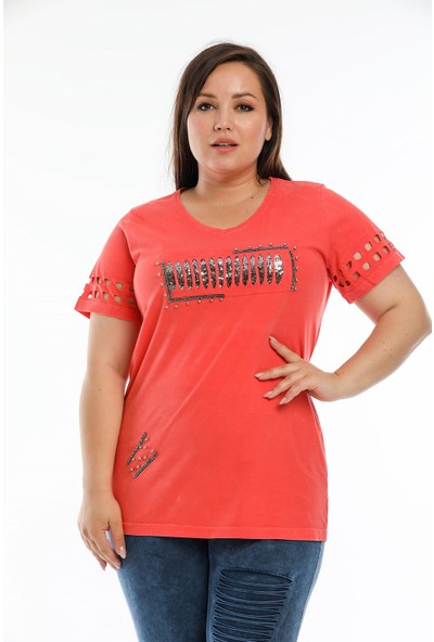 Mia Butik Büyük Beden Nar Çiceği Italyan Yıkamalı Kolları Lazer Kesim Detaylı Tshirt Mia Butik Büyük Beden Nar Çiceği Italyan Yıkamalı Kolları Lazer Kesim Detaylı Tshirt