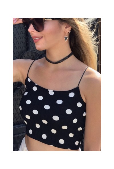 Askılı Puanlı Crop-Siyah
