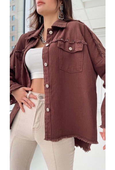 Boutique Bordo Kadın Rivetli Oversize Kot Ceket