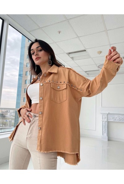 Boutique Bordo Kadın Rivetli Oversize Kot Ceket