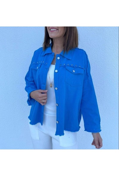 Boutique Bordo Kadın Rivetli Oversize Kot Ceket