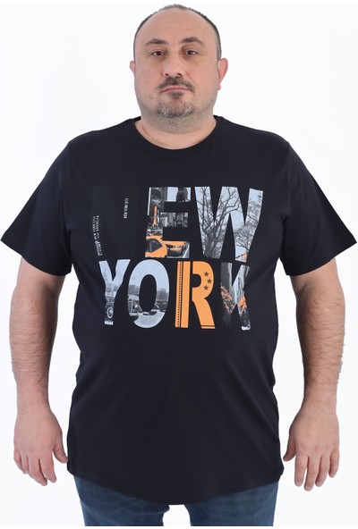 Starbattal Büyük Beden Erkek T-Shirt Bis Yaka New Yourk Siyah 22102 Starbattal Büyük Beden Erkek T-Shirt Bis Yaka New Yourk Siyah 22102