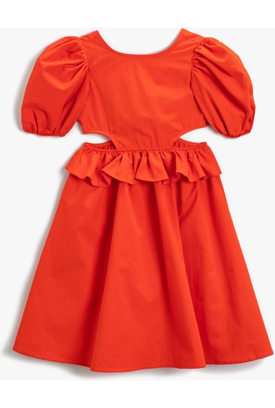 Koton Kısa Balon Kollu Beli Pencere Detaylı Bisiklet Yaka Fırfırlı Elbise