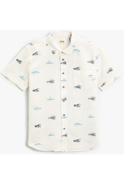Koton Erkek Çocuk Yengeç ve Balık Baskılı Kısa Kollu Gömlek Pamuklu Koton Erkek Çocuk Yengeç ve Balık Baskılı Kısa Kollu Gömlek Pamuklu