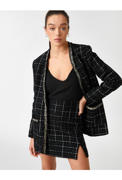 Koton Kareli Tüvit Yırtmaçlı Mini Etek