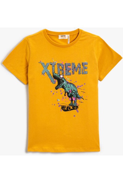 Koton Erkek Çocuk Dinazor Baskılı Pamuklu Bisiklet Yaka Kısa Kollu Tişört