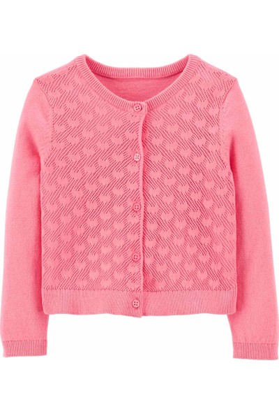Küçük Kız Çocuk Kalpli Hırka Pembe