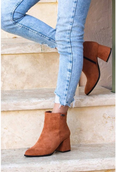 MD35882 Taba Süet Topuklu Kadın Bot