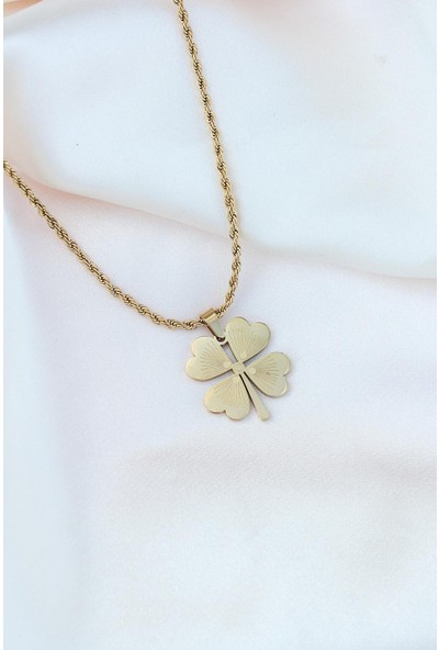 MD35846 Çelik Gold Renk Yonca Kolye