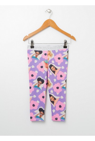 Barbie Skinny Fit Desenli Çok Renkli Kız Çocuk Tayt - 22Bs-156 Barbie Skinny Fit Desenli Çok Renkli Kız Çocuk Tayt - 22Bs-156