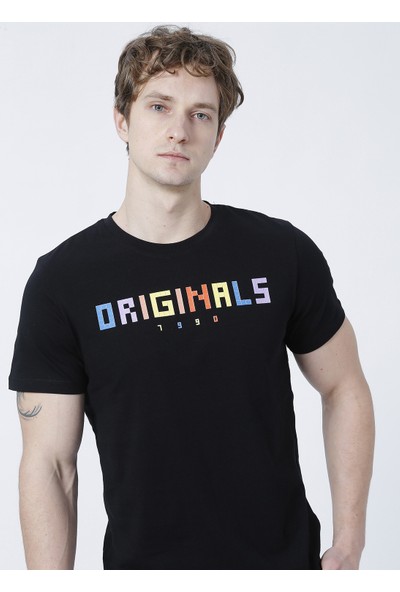 Jack & Jones Bisiklet Yaka Standart Kalıp Baskılı Siyah Erkek T-Shirt - 12219486_JORBLOCK Tee