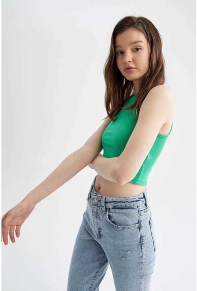 DeFacto Slim Fit Halter Yaka Pamuklu Crop Top U0357AZ22SM