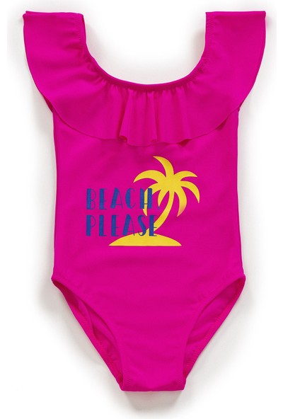 Endeep Kız Çocuk Volanlı Fuşya Mayo