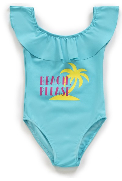 Endeep Kız Çocuk Volanlı Su Yeşili Mayo