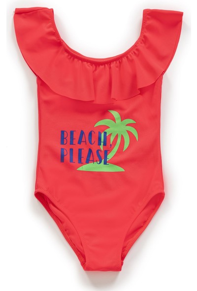 Endeep Kız Çocuk Volanlı Kırmızı Mayo