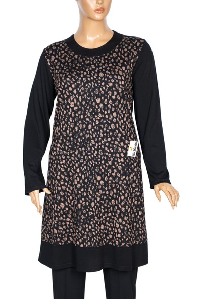 Hesna Kadın Olga Kombinli Benekli Desenli Siyah Tunik Hesna Kadın Olga Kombinli Benekli Desenli Siyah Tunik