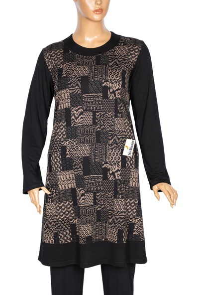 Hesna Kadın Olga Kombinli Etnik Desenli Siyah Tunik Hesna Kadın Olga Kombinli Etnik Desenli Siyah Tunik