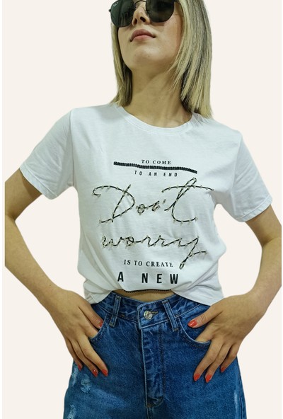 Taş Işlemeli Tshirt Beyaz