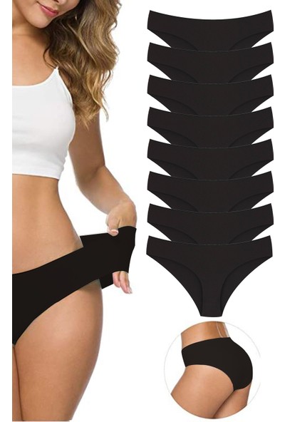 8 Adet Kadın Dikişsiz Lazer Kesim Esnek Iz Yapmayan Külot Siyah