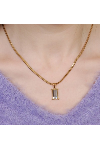 Saysar Zirkon Taşlı Ayna Şekilli Italyan Zincirli Çelik Kolye Gold Saysar Zirkon Taşlı Ayna Şekilli Italyan Zincirli Çelik Kolye Gold