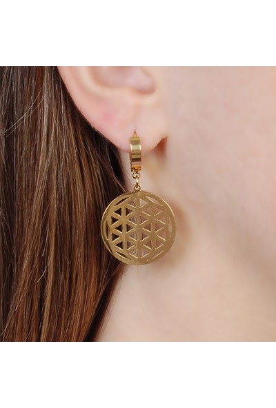 Saysar Çelik Yaşam Çiçeği Küpe Gold