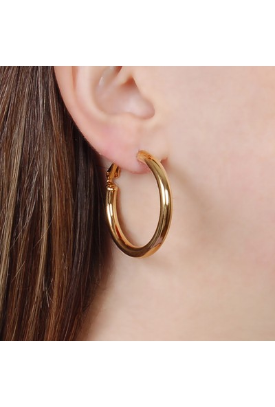 Saysar Çelik Orta Boy Halka Küpe Gold 3,5 cm Saysar Çelik Orta Boy Halka Küpe Gold 3,5 cm