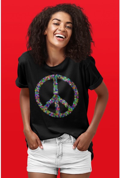 Renkli Barış Sembolü Baskılı Tişört