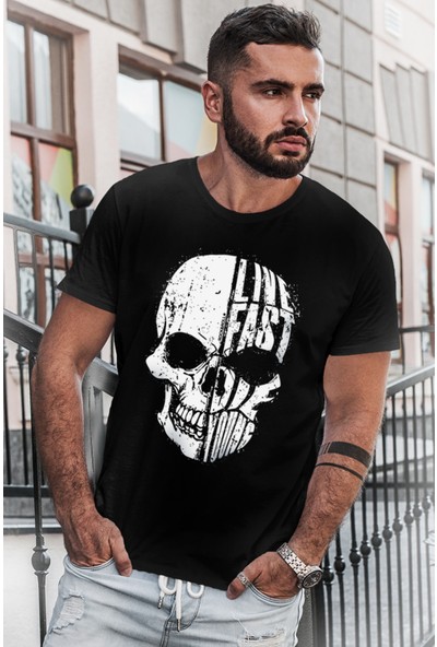 Hızlı Yaşa Siyah Kısa Kollu Erkek T-Shirt