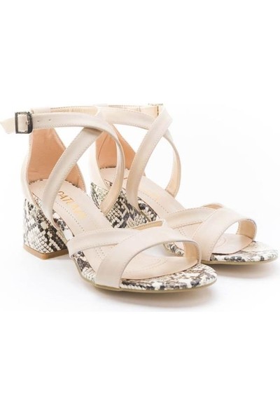 Bpm Mesh Krem Cilt Topuklu Ayakkabı