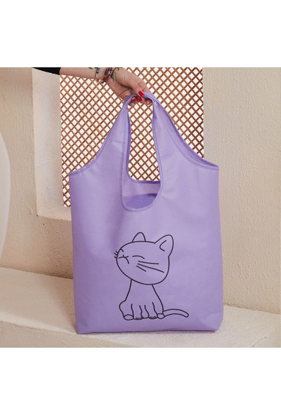Kedi Baskılı Pembe Lila Siyah Yeşil Katlanır Tela Cüzdan Taşıma Alışveriş Plaj Pazar Market Çantası Kedi Baskılı Pembe Lila Siyah Yeşil Katlanır Tela Cüzdan Taşıma Alışveriş Plaj Pazar Market Çantası