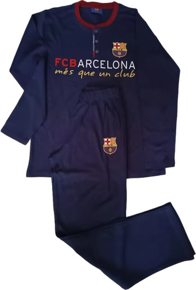 Fc Barcelona Uzun Kollu Pantolonlu Erkek Pijama Takımı, Mlacivert