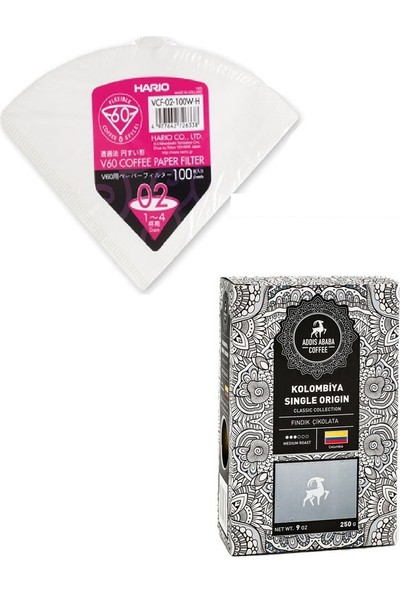 Hario 100 Lü Filtre Kağıdı + Kolombiya Single Origin Kahve 250 Gr. Hario 100 Lü Filtre Kağıdı + Kolombiya Single Origin Kahve 250 Gr.