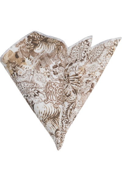 Exve Exclusive Kahverengi Bej Çiçek Baskılı Pamuk Cep Yaka Mendili