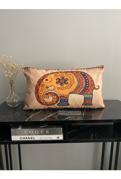 Çift Taraflı Fil Desenli Dikdörtgen Dekoratif Kırlent Kılıfı 35*55 cm