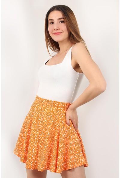 Mckanzie Beli Lastikli Minik Çicekli Oranj Renk Şortlu Etek Mckanzie Beli Lastikli Minik Çicekli Oranj Renk Şortlu Etek