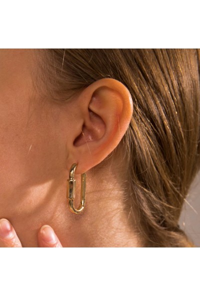 Turuncu Store Dikdortgen Çelik Küpe Gold TRC3608