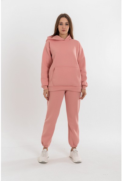 Lacase Kadın Unisex Kapüşonlu Pudra Pembe 3 Iplik Oversize Eşofman Takımı Lacase Kadın Unisex Kapüşonlu Pudra Pembe 3 Iplik Oversize Eşofman Takımı